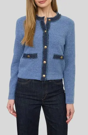 ZOE AND CLAIRE Fringe Trim Cardigan - Blue