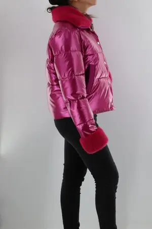 La Fiorentina Metallic Puffer Jacket With Faux Fur Collar