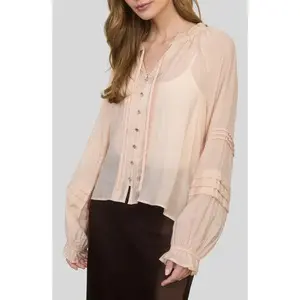 ZOE AND CLAIRE Ruffle Tie Neck Top - Blush