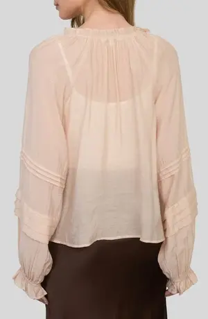 ZOE AND CLAIRE Ruffle Tie Neck Top