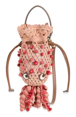 ANYA HINDMARCH Crochet Raffia Squid Crossbody Bag - Natural