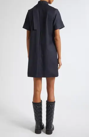 Moncler Wool Gabardine Scarf Neck Mini Dress