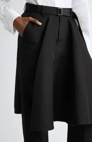 Sacai Belted Double-faced Silk & Cotton Skirted Pants