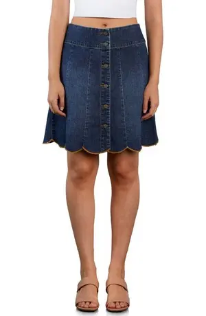 WASH LAB DENIM Scalloped Hem Button-front Miniskirt - Rustic Denim