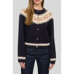 ZOE AND CLAIRE Fair Isle Button Cardigan - Navy