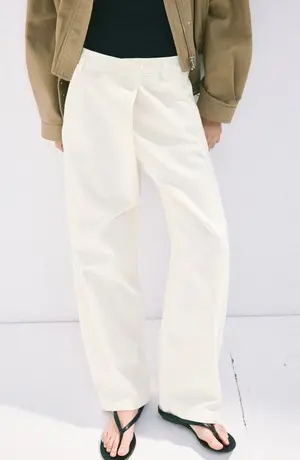 Mango Asymmetrical Waistband Cotton Wide Leg Pants