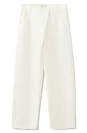 Mango Asymmetrical Waistband Cotton Wide Leg Pants