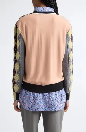 ZANKOV Colorblock Argyle Merino Wool V-neck Sweater
