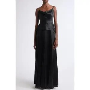 JASON WU Cowl Neck Peplum Satin Gown - Black