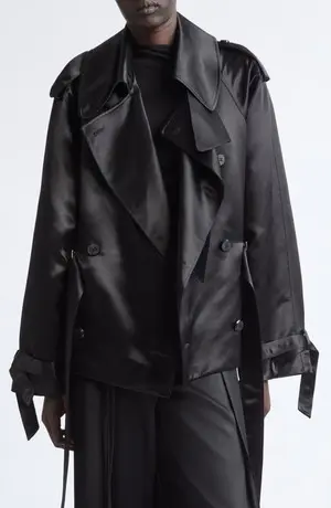GRACE LING Liquid Satin Cropped Trench Coat