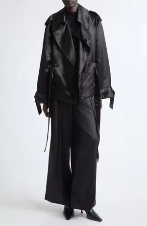 GRACE LING Liquid Satin Cropped Trench Coat