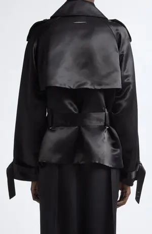 GRACE LING Liquid Satin Cropped Trench Coat