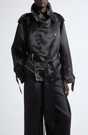 GRACE LING Liquid Satin Cropped Trench Coat