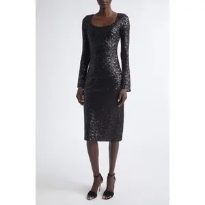 St. John Long Sleeve Sequin Tulle Sheath Dress