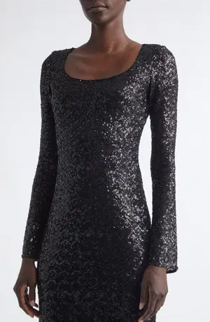 St. John Long Sleeve Sequin Tulle Sheath Dress