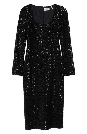 St. John Long Sleeve Sequin Tulle Sheath Dress