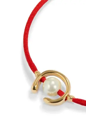UNODE50 18k -plated Red Thread Bracelet With Shell Pearl