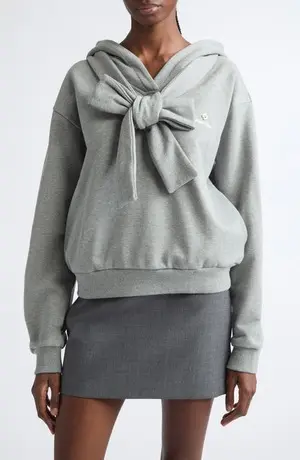 SHUSHU/TONG Cotton Fleece Hoodie With Bow Detail - Grey