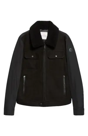 Moncler Zerique Mixed Media Down Jacket With Suede And Fleece
