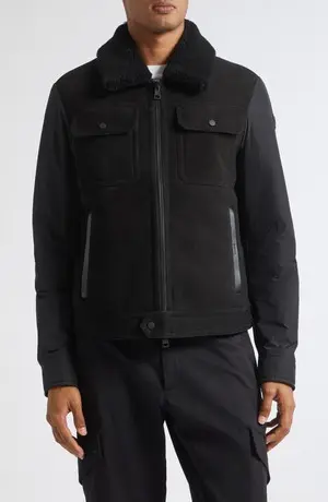 Moncler Zerique Mixed Media Down Jacket With Suede And Fleece