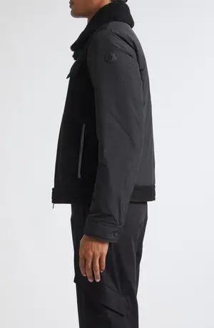 Moncler Zerique Mixed Media Down Jacket With Suede And Fleece