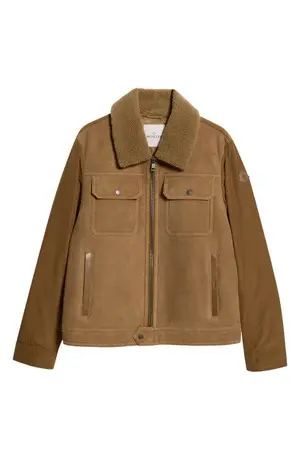 Moncler Zerique Mixed Media Down Jacket With Suede And Fleece - Mustard