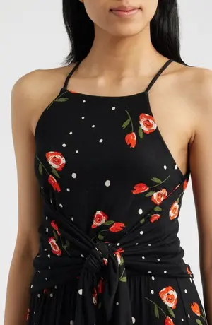 Loveappella Floral Print Apron Maxi Dress