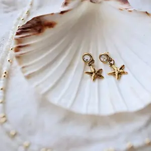 BOWOOD LANE Plated Starfish Charm Drop Earrings With Cubic Zirconia