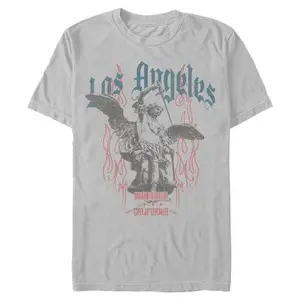 LOST GODS Angel And Flames Short Sleeve Graphic T-shirt - Ice Grey