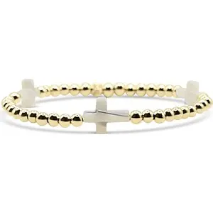 BOWOOD LANE 14k Filled Beaded Bracelet With Mother-of-pearl Crosses - Gold