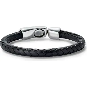 UNODE50 Braided Leather Bracelet With Secure Closure - Silver