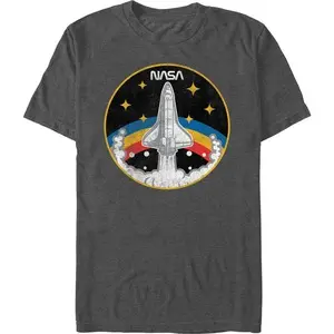 NASA Distressed Rainbow Badge Graphic T-shirt - Dark Heather