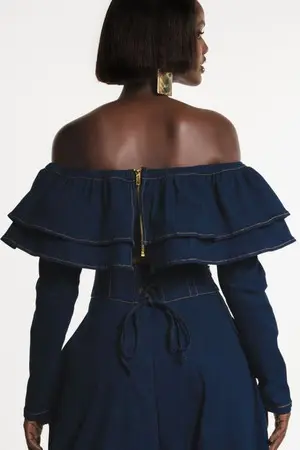 OFUURE Denim Dija Ruffle Crop Top