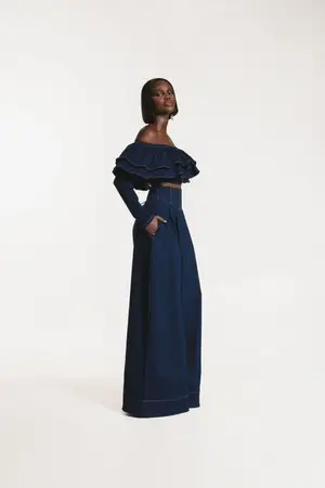 OFUURE Denim Dija Ruffle Crop Top