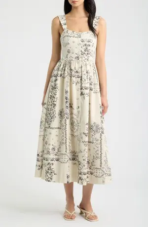 Moon River Floral Print Sleeveless Maxi Dress - Cream Multi