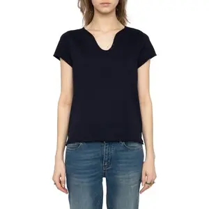 Zadig&Voltaire Slub Cotton Henley T-shirt With Fishnet Detail