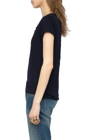Zadig&Voltaire Slub Cotton Henley T-shirt With Fishnet Detail