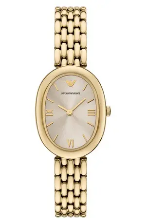 Emporio Armani Stainless Steel Goldtone Plate Oval Case Watch