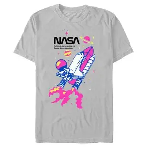 NASA Colorful Rocket Logo Graphic T-shirt - Ice Grey