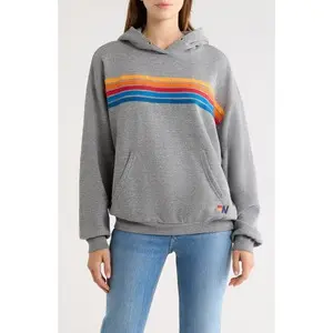 Aviator Nation 5 Stripe Hoodie - Heather Grey