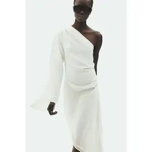 H&m Draped Asymmetric Dress - Ivory