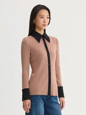 Misook Lightweight Mixed Media Soft Knit Shirt