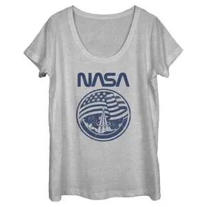 NASA Distressed American Flag Graphic T-shirt - Athletic Heather