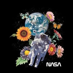 NASA Floral Astronaut Graphic V-neck T-shirt