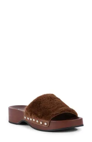Seychelles Faux Fur Slide Sandal With Studs - Chocolate