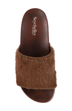 Seychelles Faux Fur Slide Sandal With Studs - Chocolate