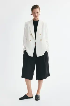 H&m Double-breasted Viscose-blend Blazer - Cream