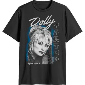 DOLLY PARTON Guitar Portrait Short Sleeve Graphic T-shirt - Black
