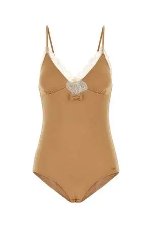 Chloé Stretch Nylon Bodysuit With Lace And Bow Detail
