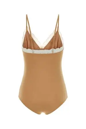 Chloé Stretch Nylon Bodysuit With Lace And Bow Detail